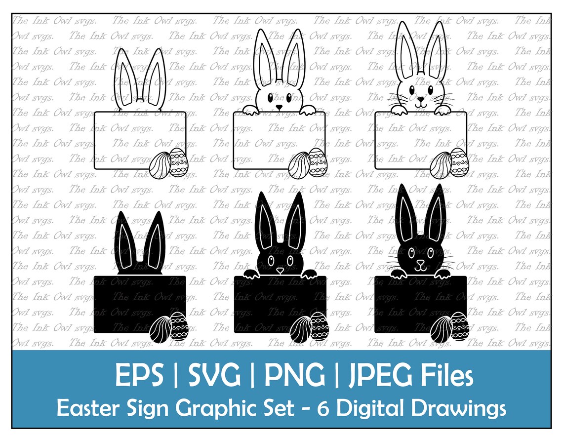 Easter Bunny Sign Blank Template Clipart Set / Outline & Stamp - Etsy