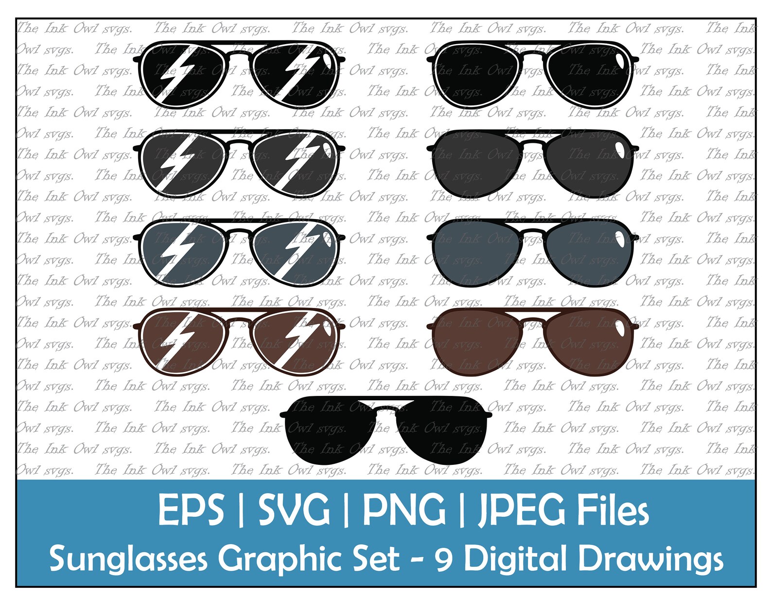 Sunglasses Vector Clipart Set / Outline, Silhouette Stamp & Color ...