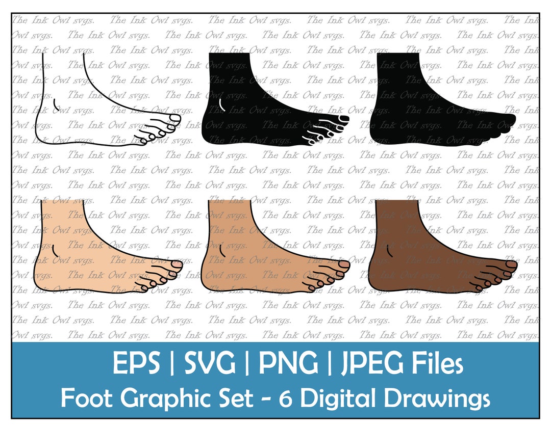 Foot Vector Clipart Set / Outline, Silhouette Stamp & Color Drawing ...