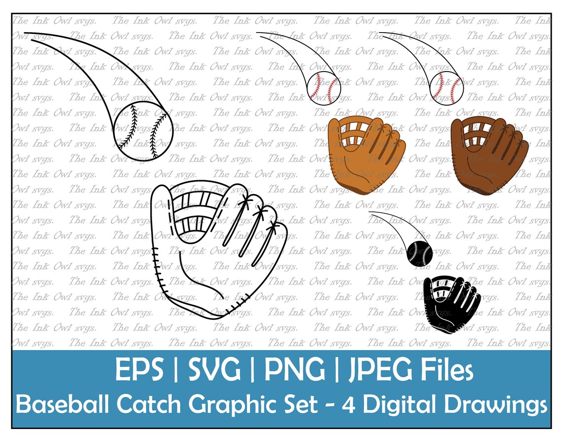 Baseball Catch With Glove Vector Clipart Set / Outline & Stamp | Etsy