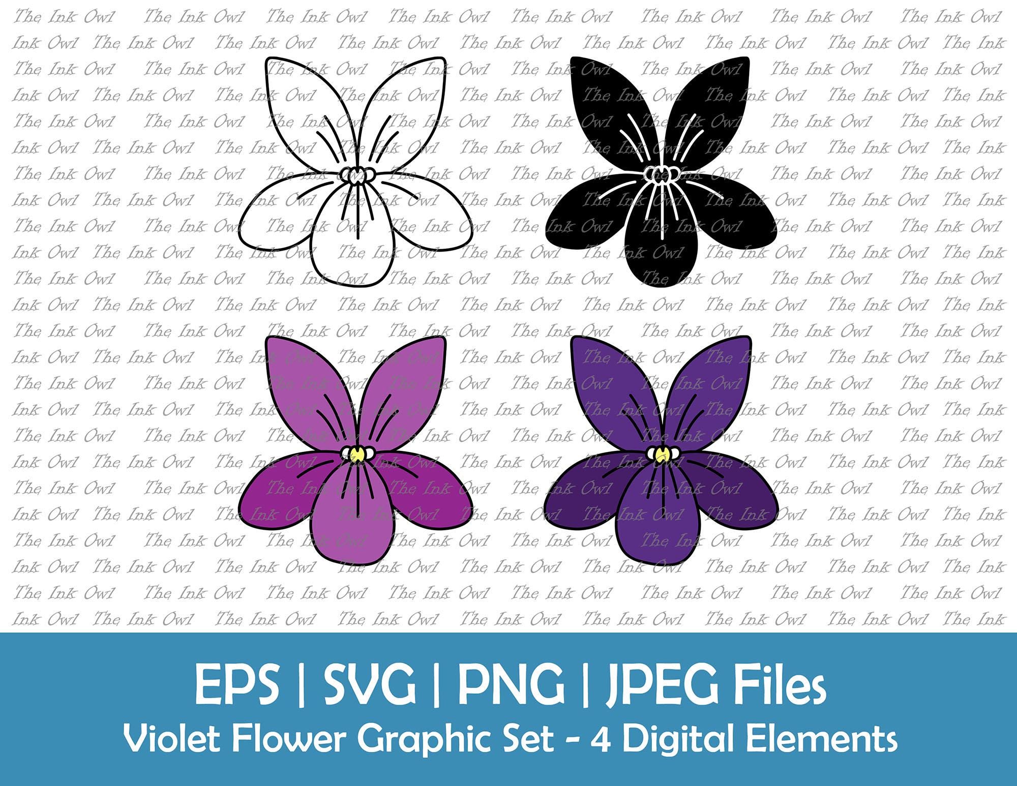 Violet Flower Vector Clipart Set / Outline, Silhouette and Color ...