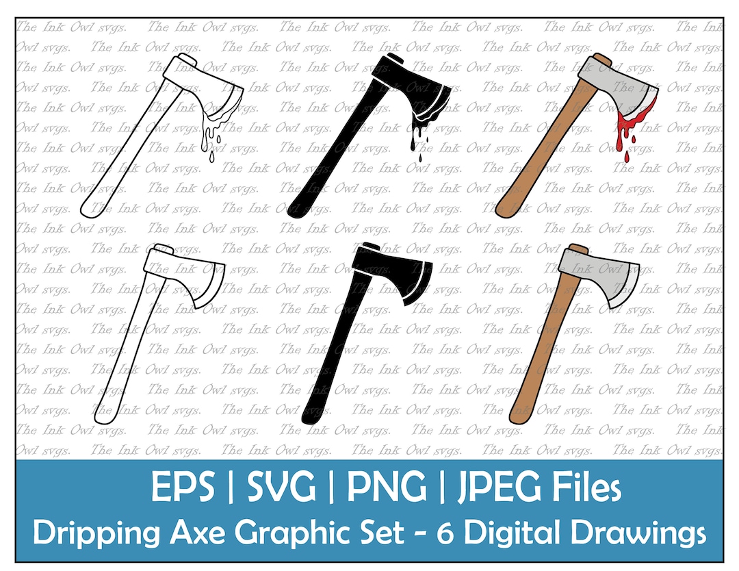 Axe With Dripping Blood Clipart Set / Outline, Stamp & Color Drawing ...