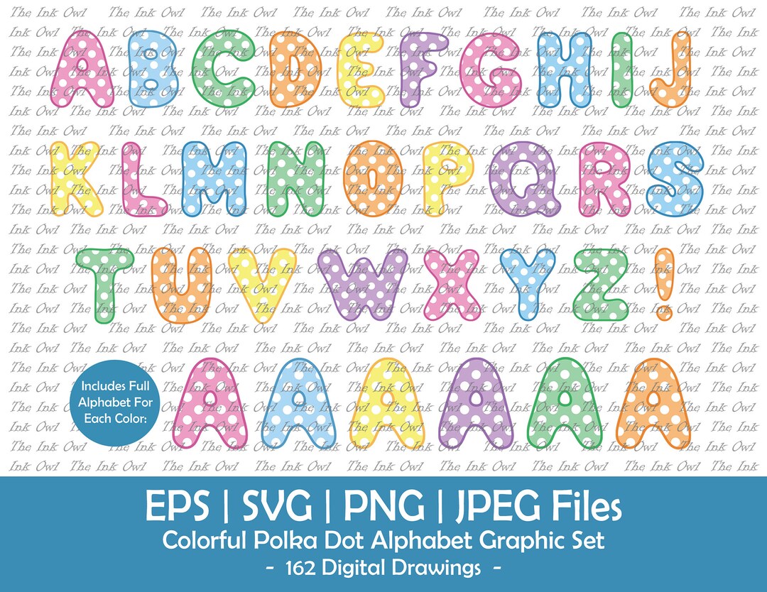 Colorful Polka Dot Alphabet Letters Vector Clipart / Text Graphics ...