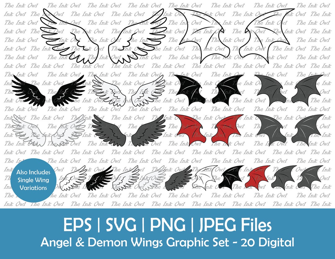 Angel and Demon Wings Vector Clipart Set / Outline, Stamp and Color ...