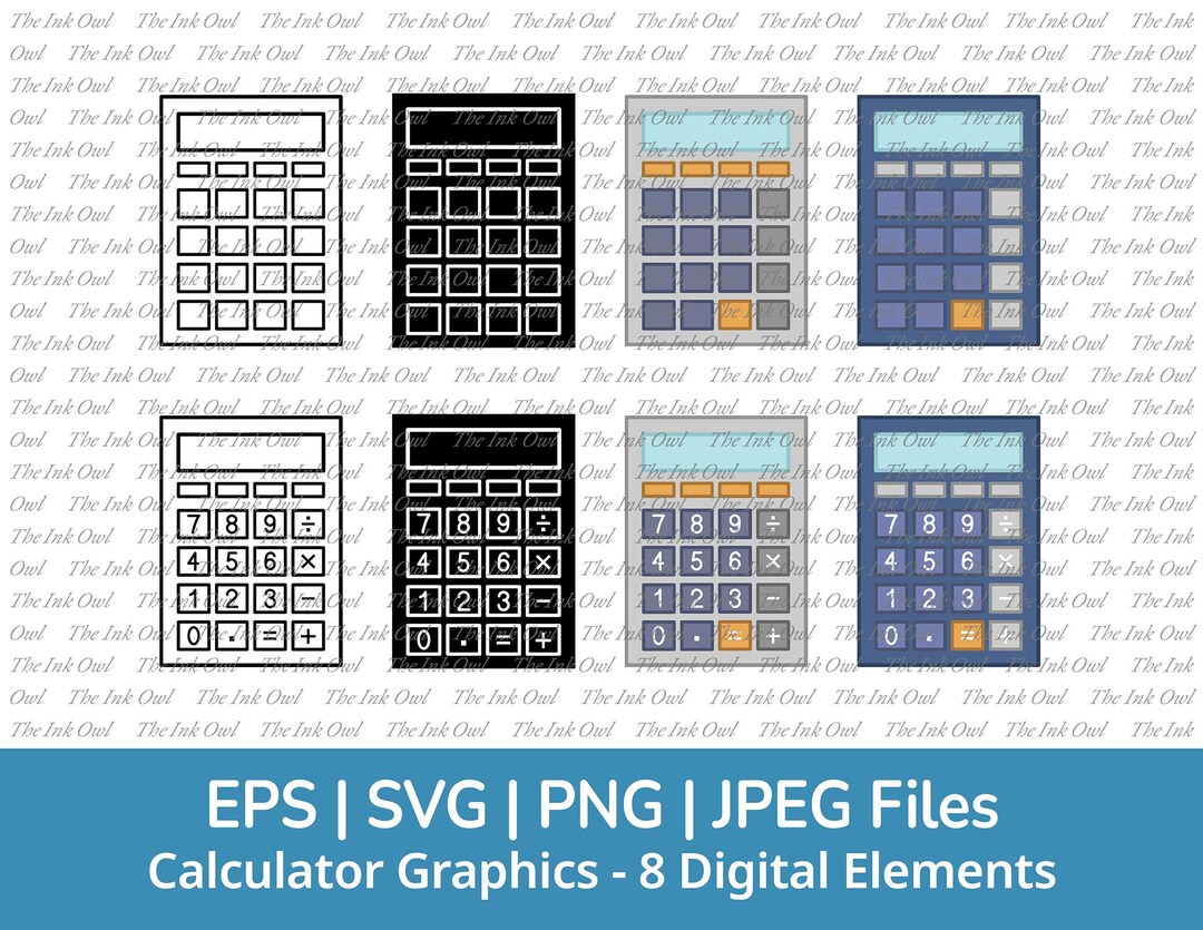 Calculator With Numbers Svg Vector Clipart Set / Outline, Stamp ...