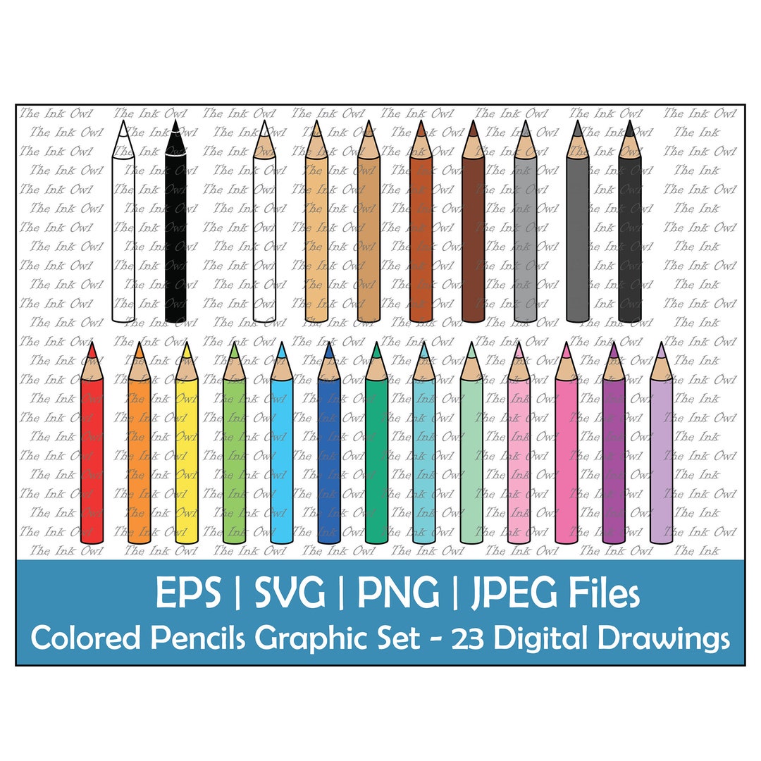 Colored Pencil Clipart Set / Outline, Silhouette & Color Graphic / Back ...