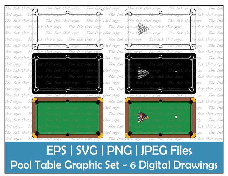 Billiards or Pool Table Template Vector Clipart Set / Outline - Etsy
