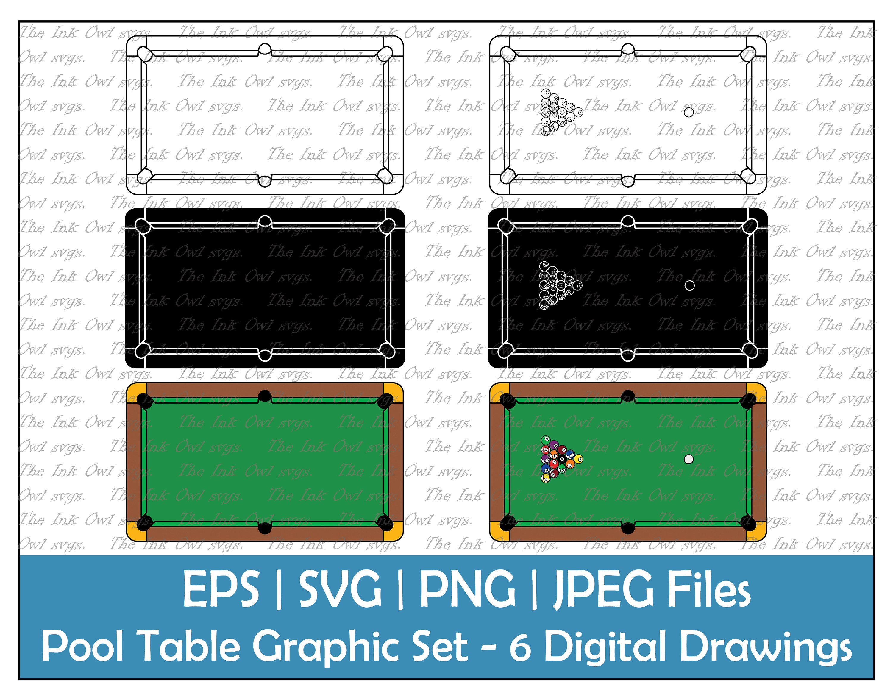 Billiards or Pool Table Template Vector Clipart Set / Outline - Etsy
