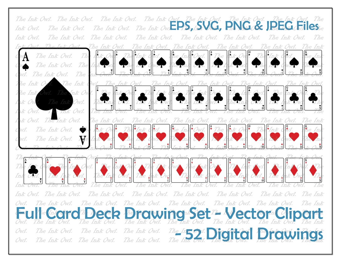 Deck of Cards Vector Clipart Set / Outline & Stamp Drawing - Etsy