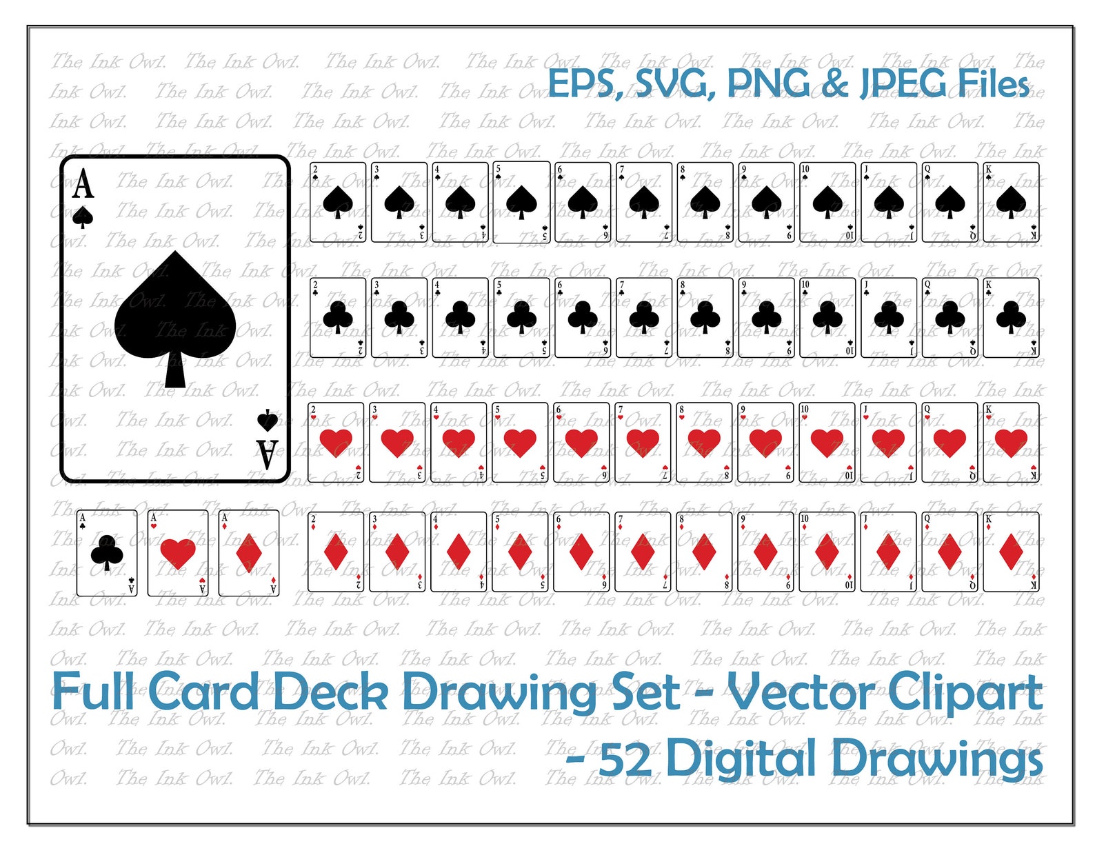 Deck of Cards Vector Clipart Set / Outline & Stamp Drawing | Etsy