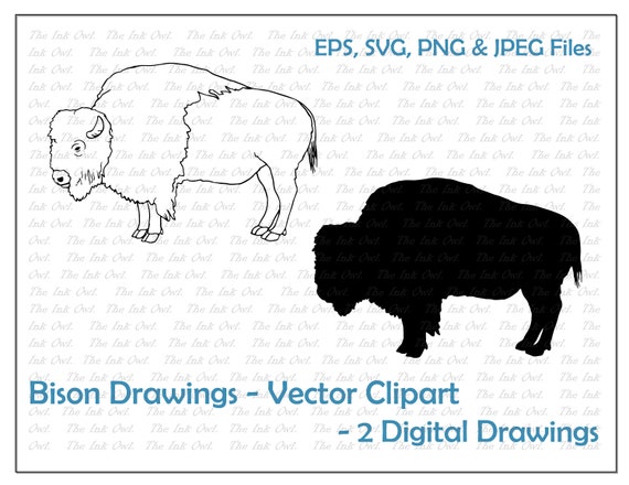 American Bison Vector Clipart / Outline & Stamp Drawing - Etsy