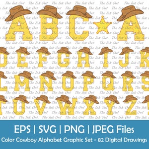 Cowboy Hat Alphabet Letters Vector Clipart / Color Text Graphic - Red ...