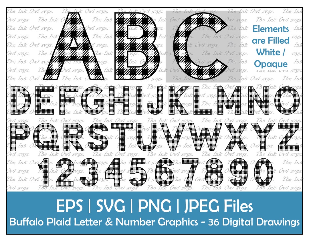 Buffalo Plaid Alphabet Letters & Numbers Clipart / White Color Text ...