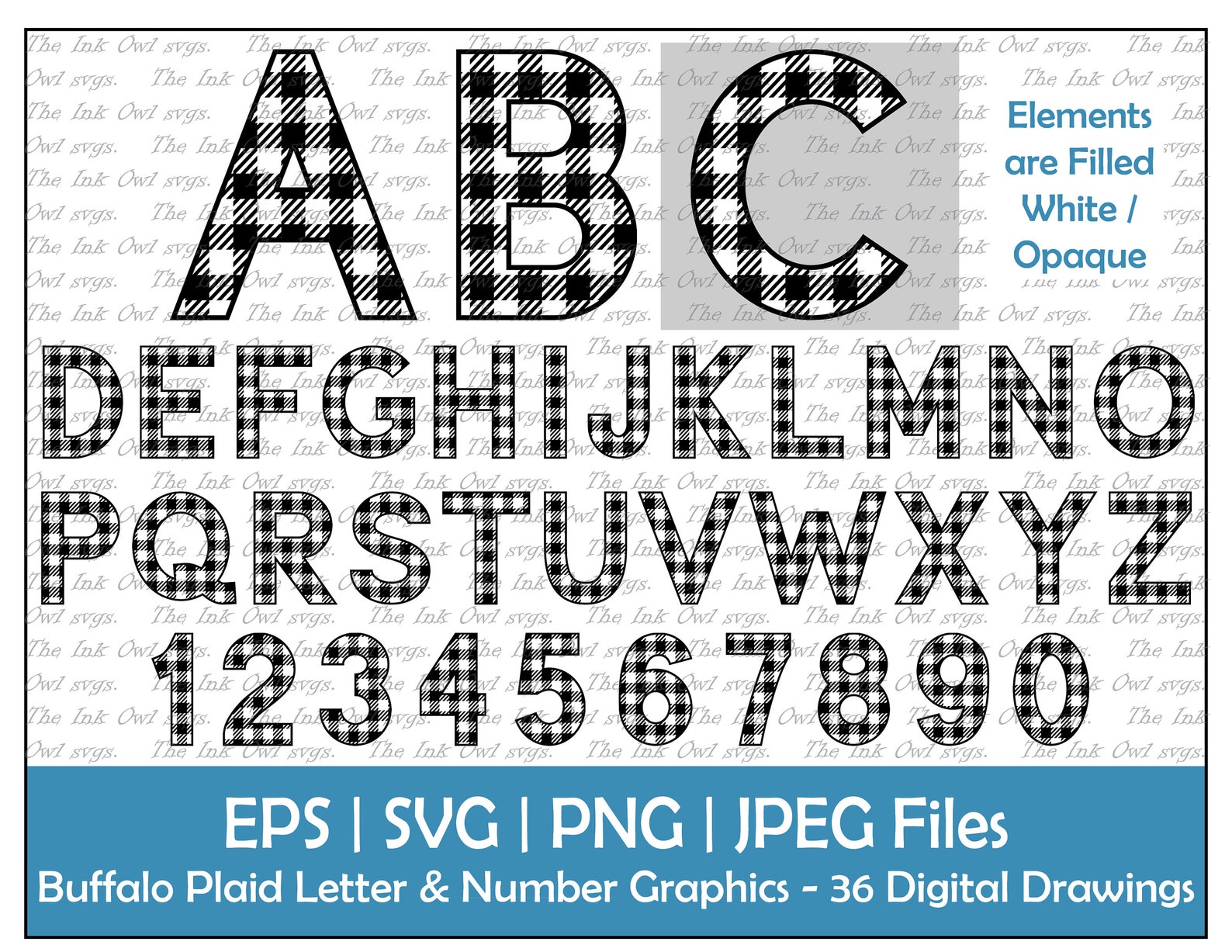 Buffalo Plaid Alphabet Letters & Numbers Clipart / White Color Text ...