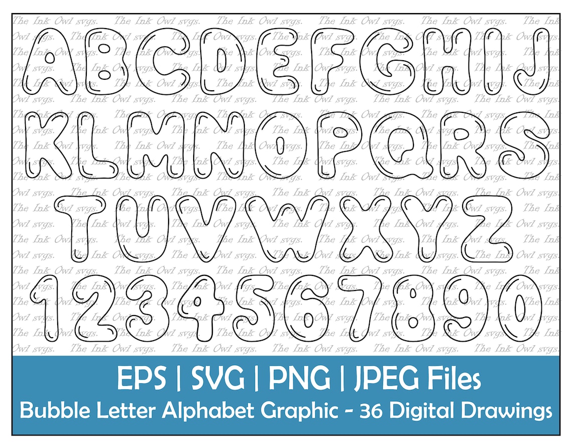 Bubble Letter Alphabet and Numbers Vector Clipart / Outline Text ...