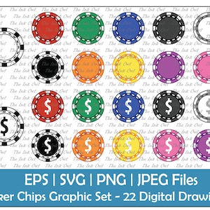Blank Poker Chips Vector Clipart Set / Outline, Stamp & Color Graphic ...