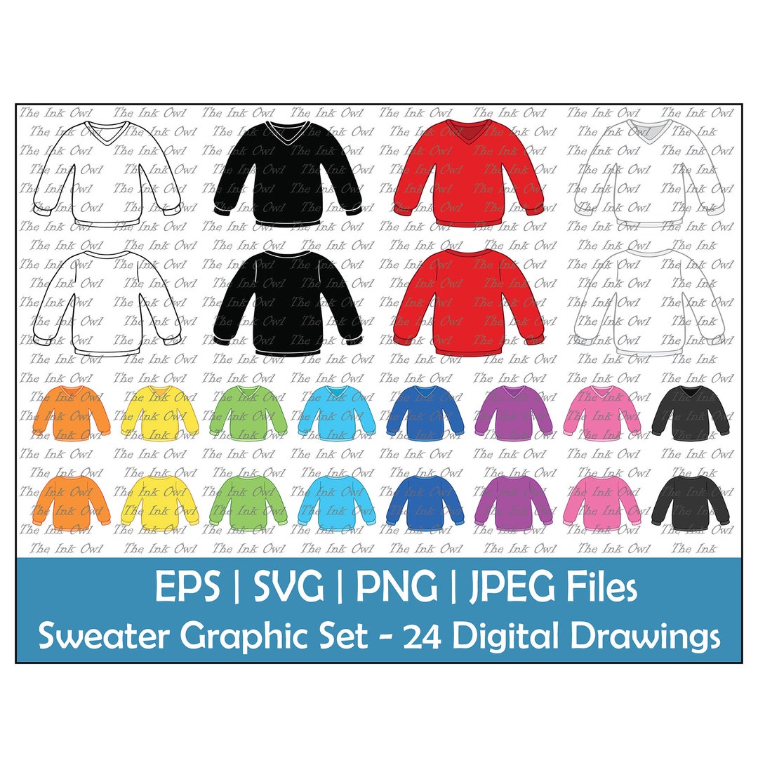 Sweater Vector Clipart Set / Outline, Silhouette & Color Drawing ...