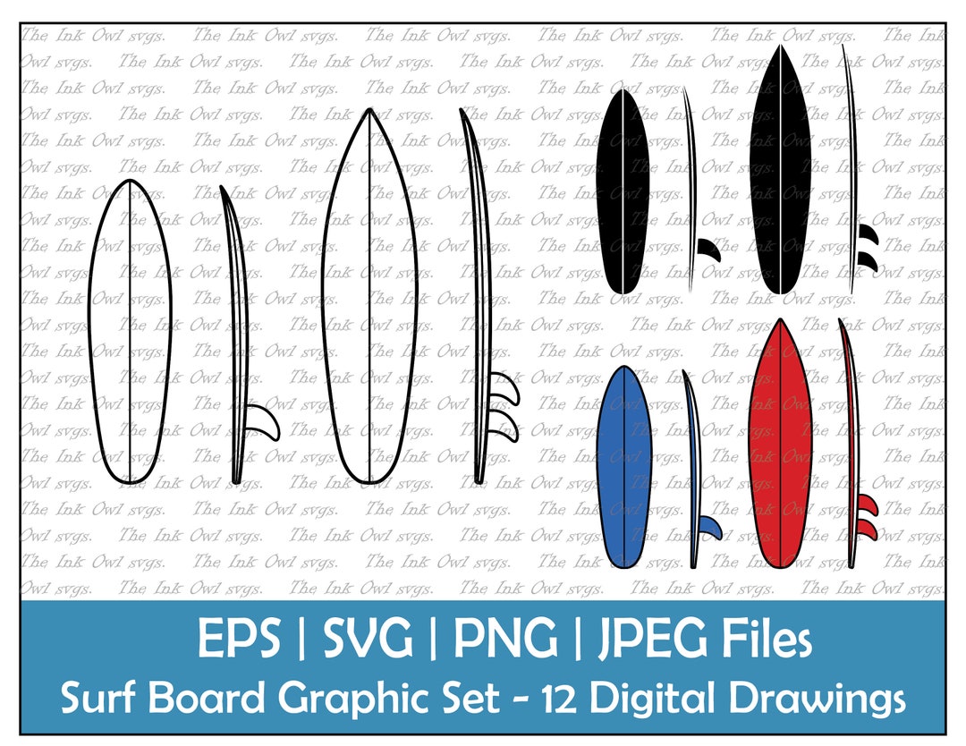 Surfboard Vector Clipart / Outline, Stamp & Color Graphic / Water ...