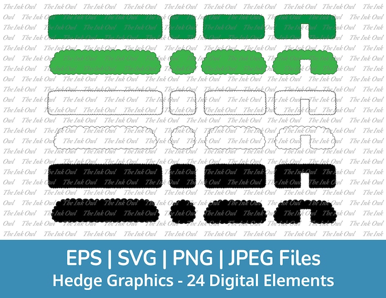 Hedge Svg Vector Clipart Bundle / Bush Line Drawing Outline, Stamp ...