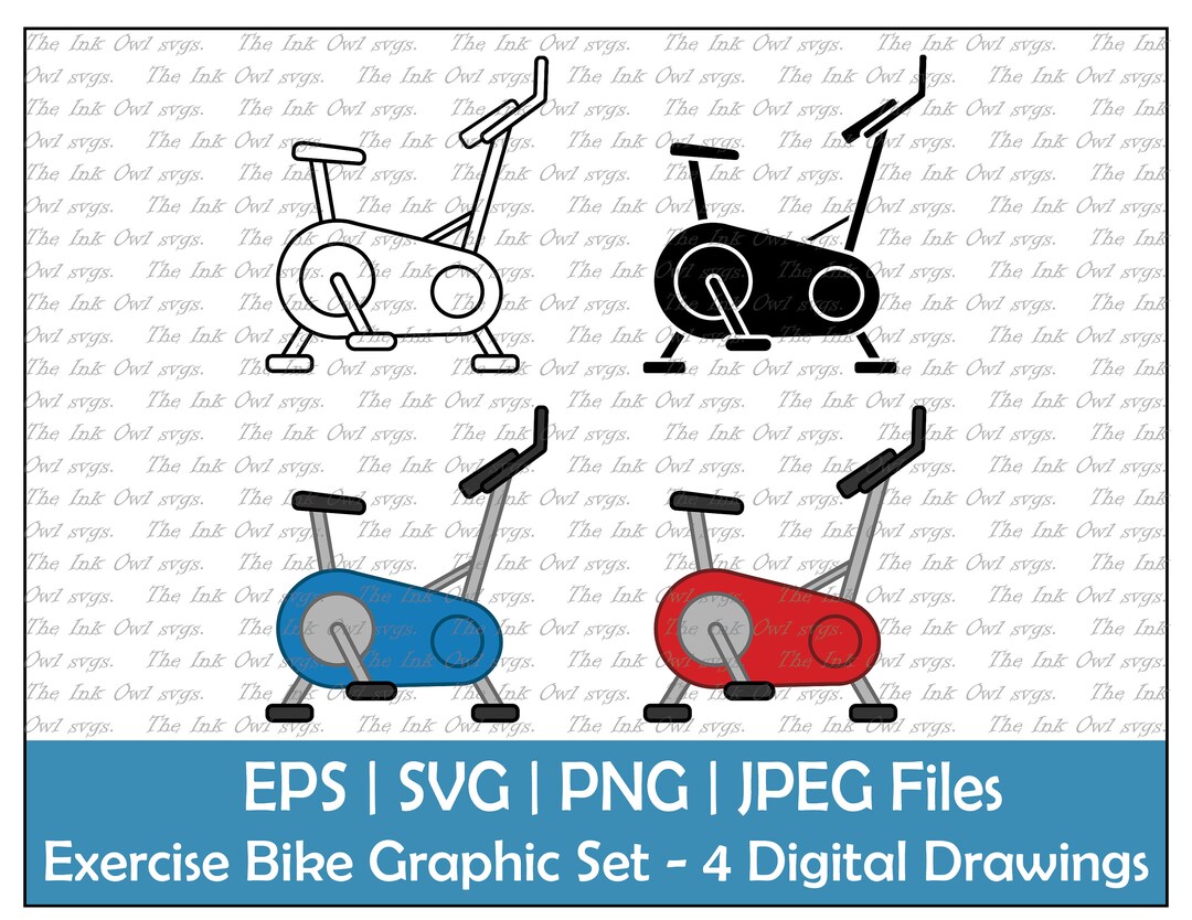 Exercise Bike Vector Clipart / Outline & Stamp Graphic / Cycling / PNG ...