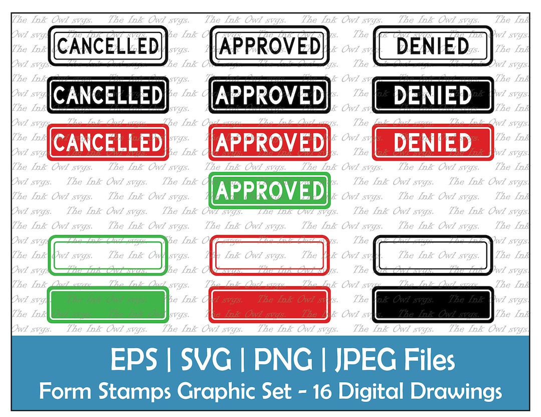 Approved, Cancelled and Denied Request Stamp Clipart Set / Outline ...