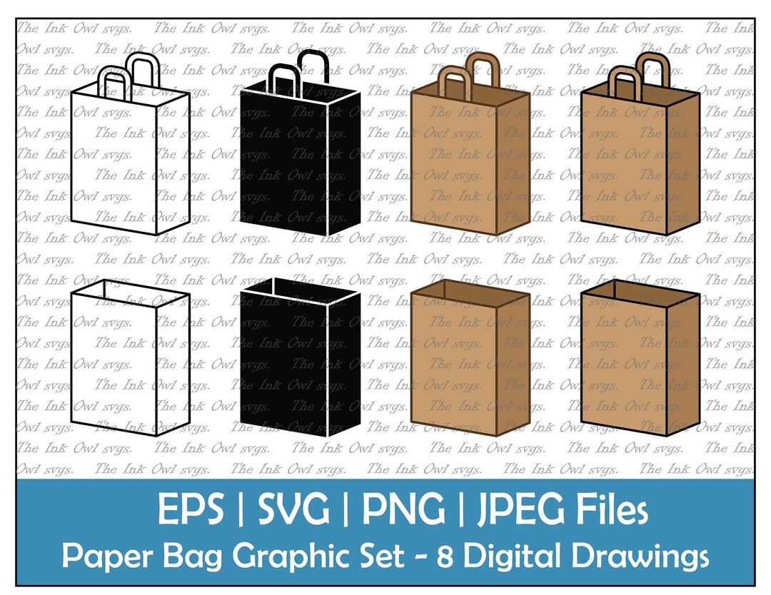 Paper Bag Vector Clipart Set / Outline, Silhouette Stamp & Color ...