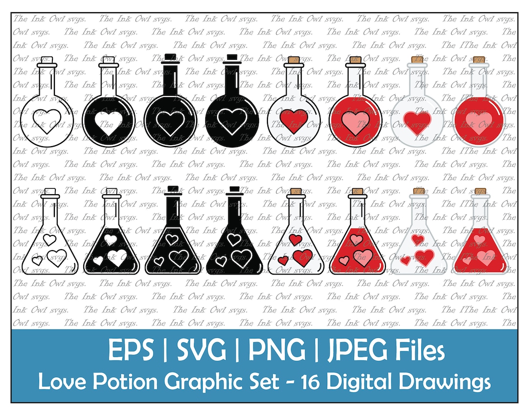 Love Potion Bottle Vector Clipart / Outline, Silhouette & Color Drawing ...