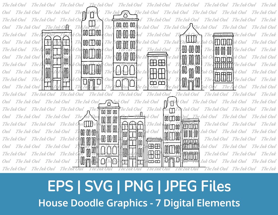 Townhouse Building Sketch Doodle Svg Vector Clipart Set / Outline ...