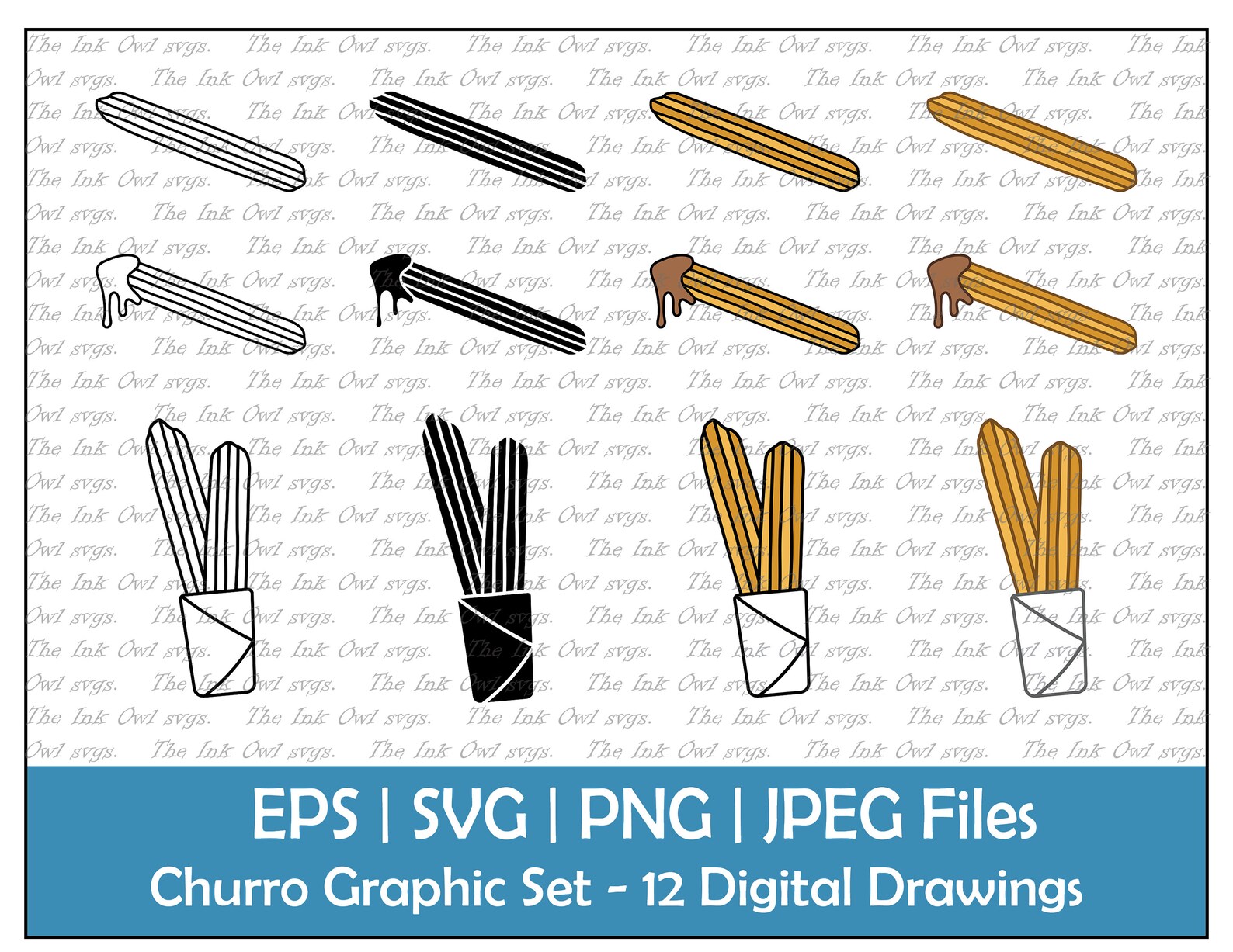 Churro Vector Clipart Set / Outline & Stamp Graphic / Deep Fried ...