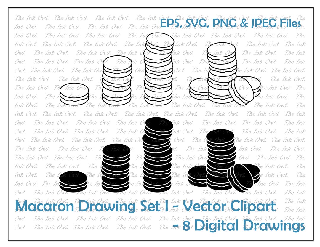 Macaron Drawing Vector Clipart Set / Outline & Stamp Illustrations ...