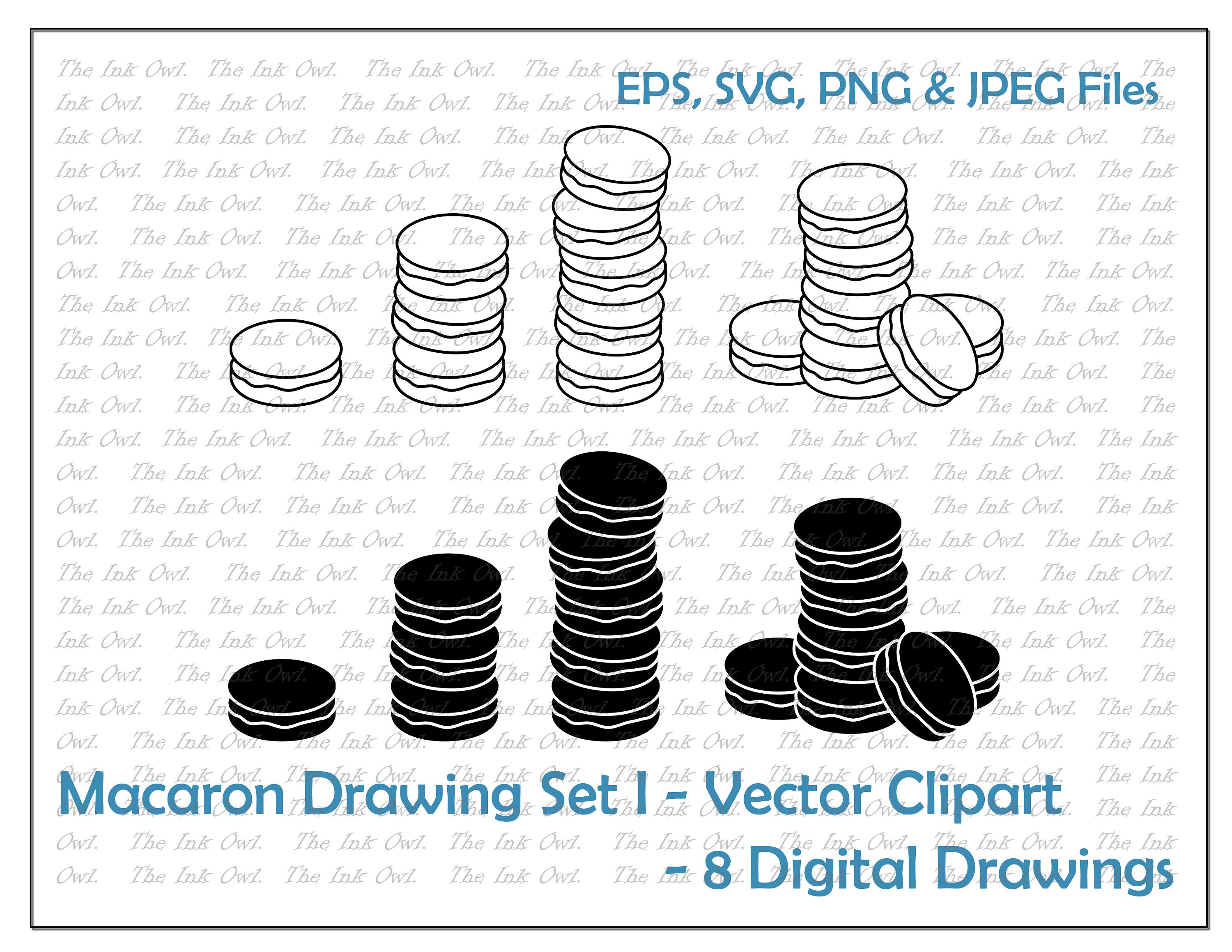 Macaron Drawing Vector Clipart Set / Outline & Stamp Illustrations ...