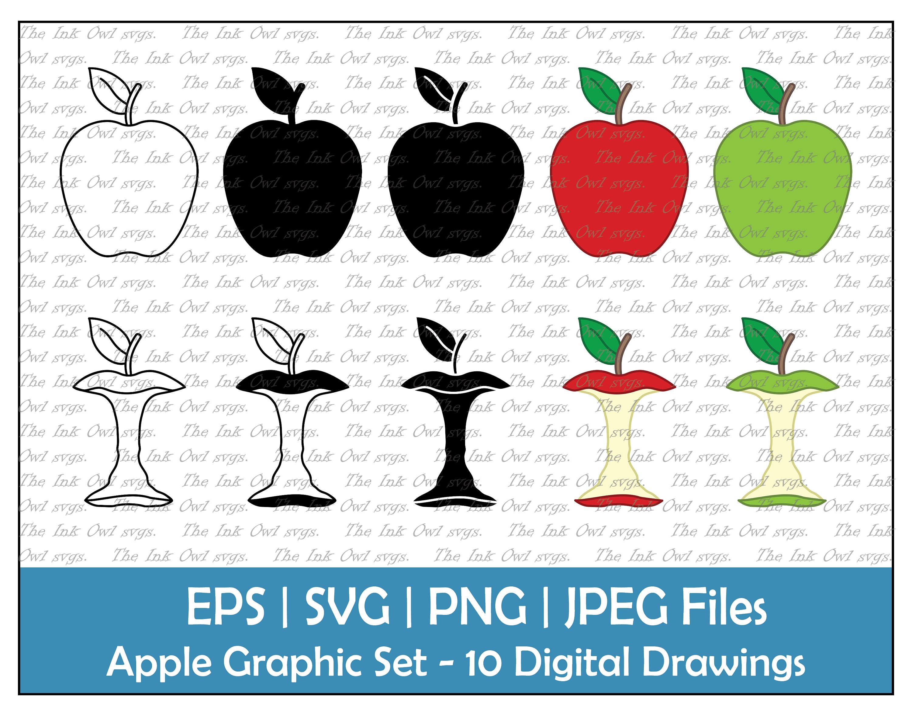 Apple and Core Vector Clipart Set / Outline Stamp Silhouette - Etsy