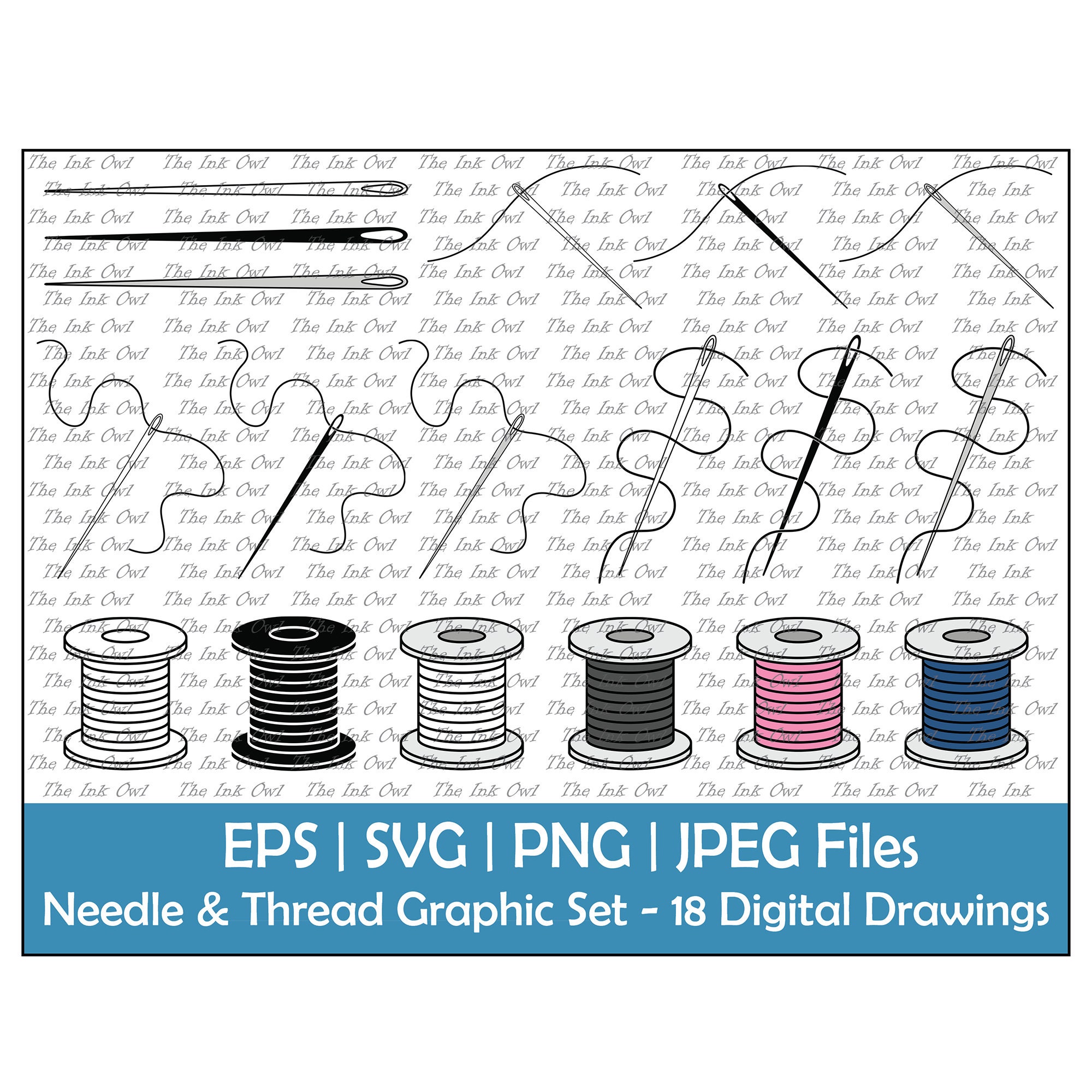 Sewing Needle and Thread Vector Clipart Set / Outline, Silhouette ...
