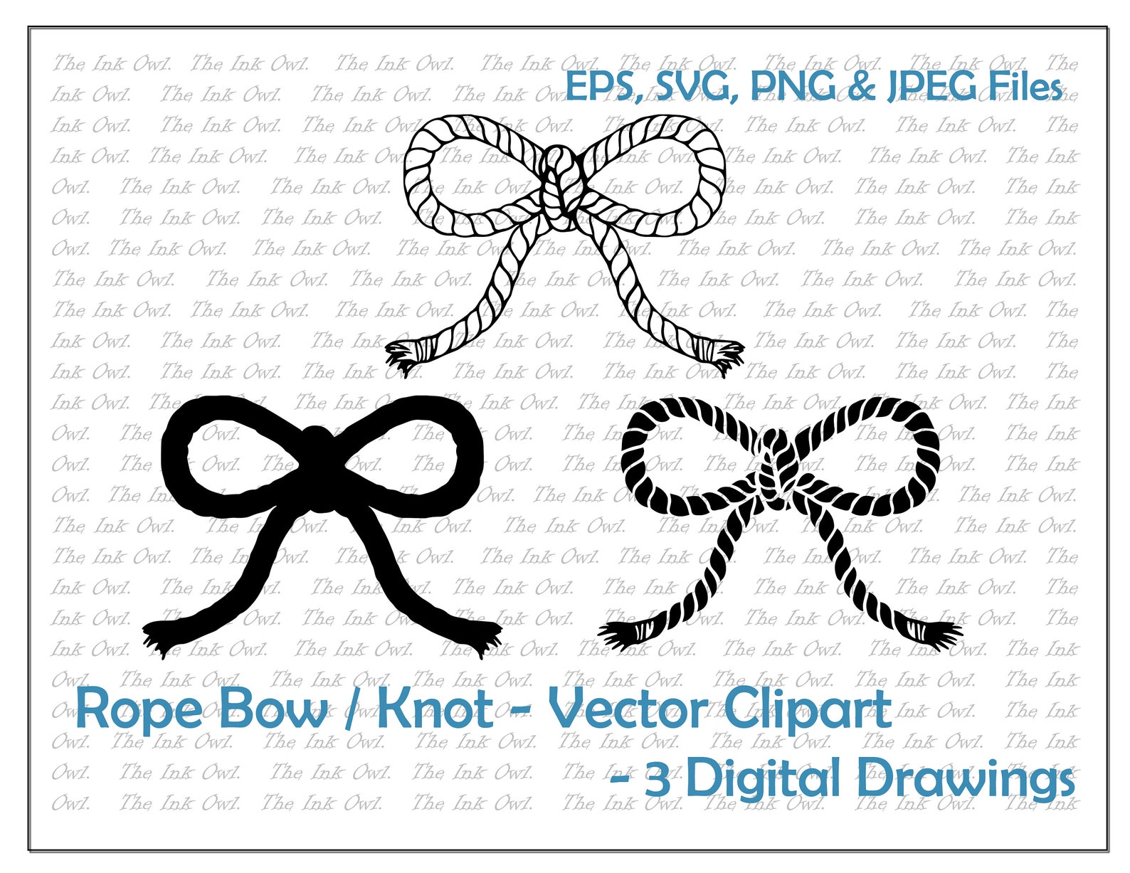 Rope Knot Bow Vector Clipart / Outline & Silhouette Digital | Etsy