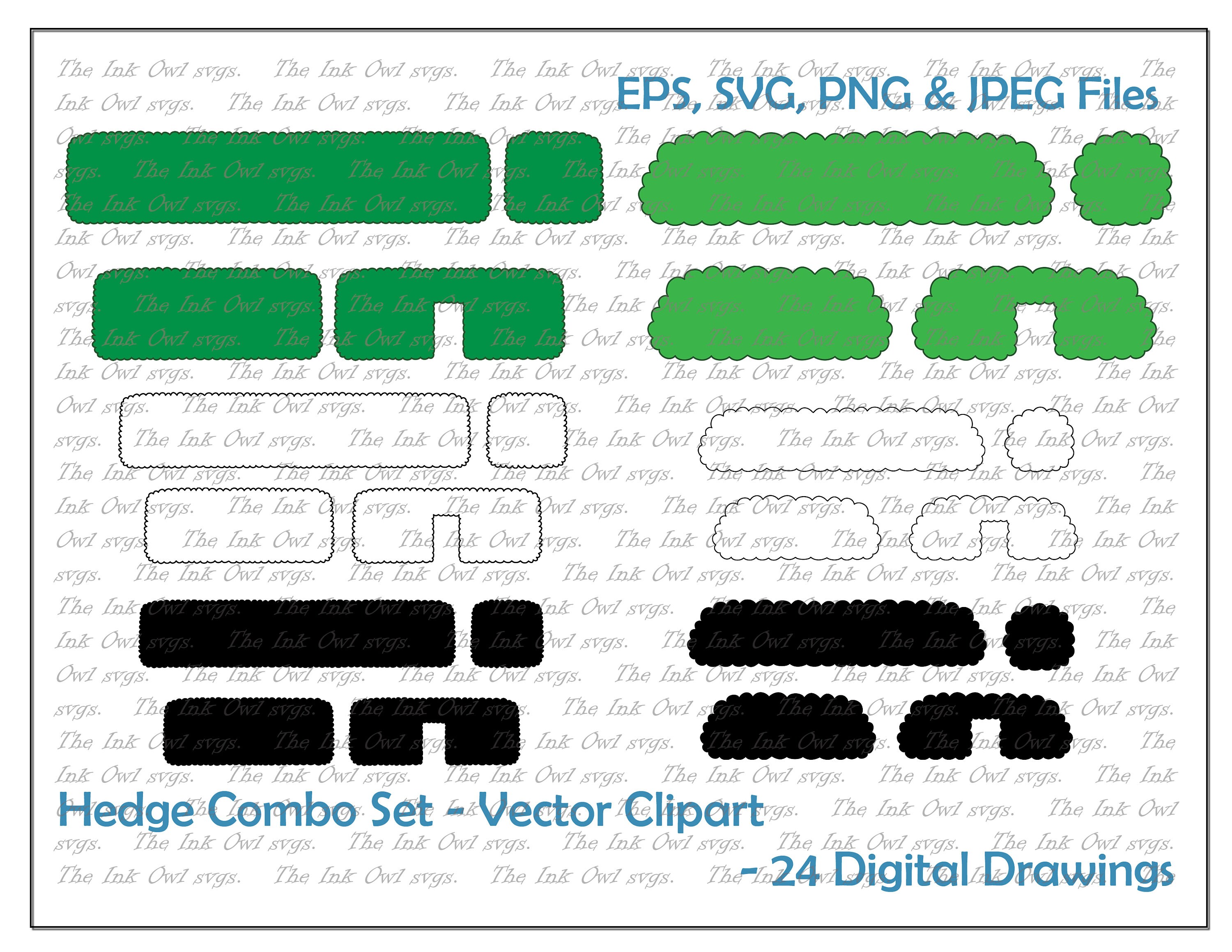 Hedge Vector Clipart Combo Set / Bush Line Drawing & Stamp - Etsy UK