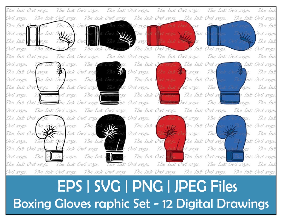 Boxing Glove Vector Clipart Set / Outline, Stamp and Color Graphics ...