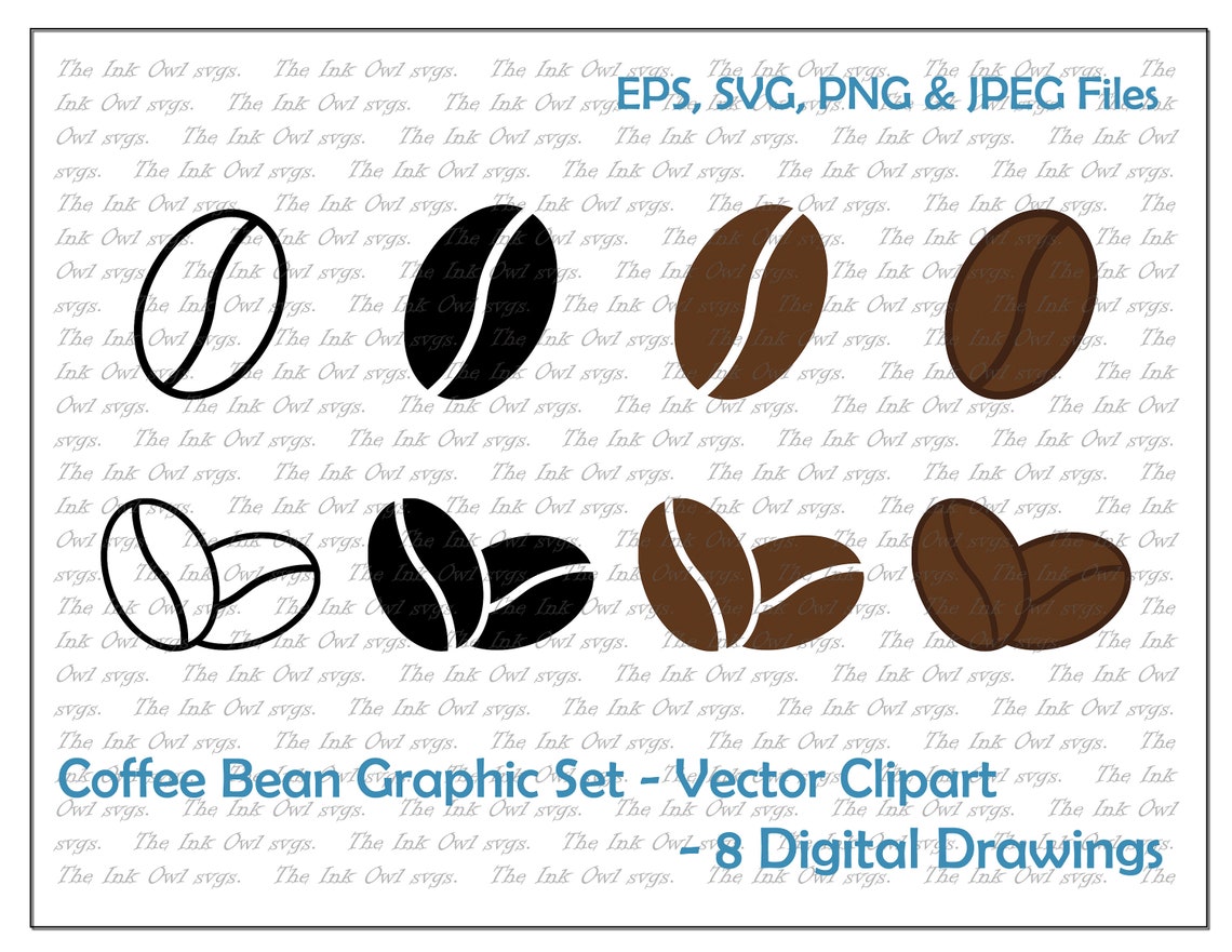 Coffee Bean Vector Clipart Set / Outline & Stamp Icon Graphic - Etsy