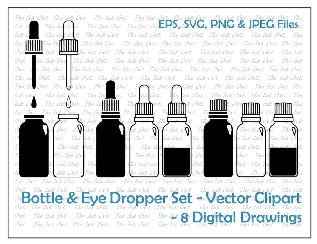 Eye Dropper and Bottles Clipart Vector Set / Outline & Stamp Drawing ...