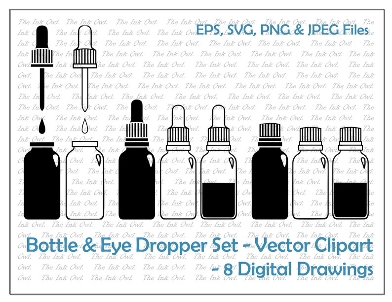 Eye Dropper and Bottles Clipart Vector Set / Outline & Stamp | Etsy