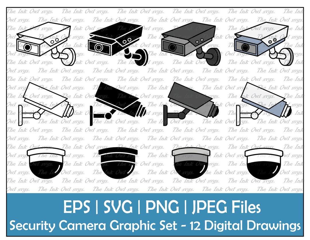 Security Camera Vector Clipart Set / Outline, Stamp & Color Drawing ...