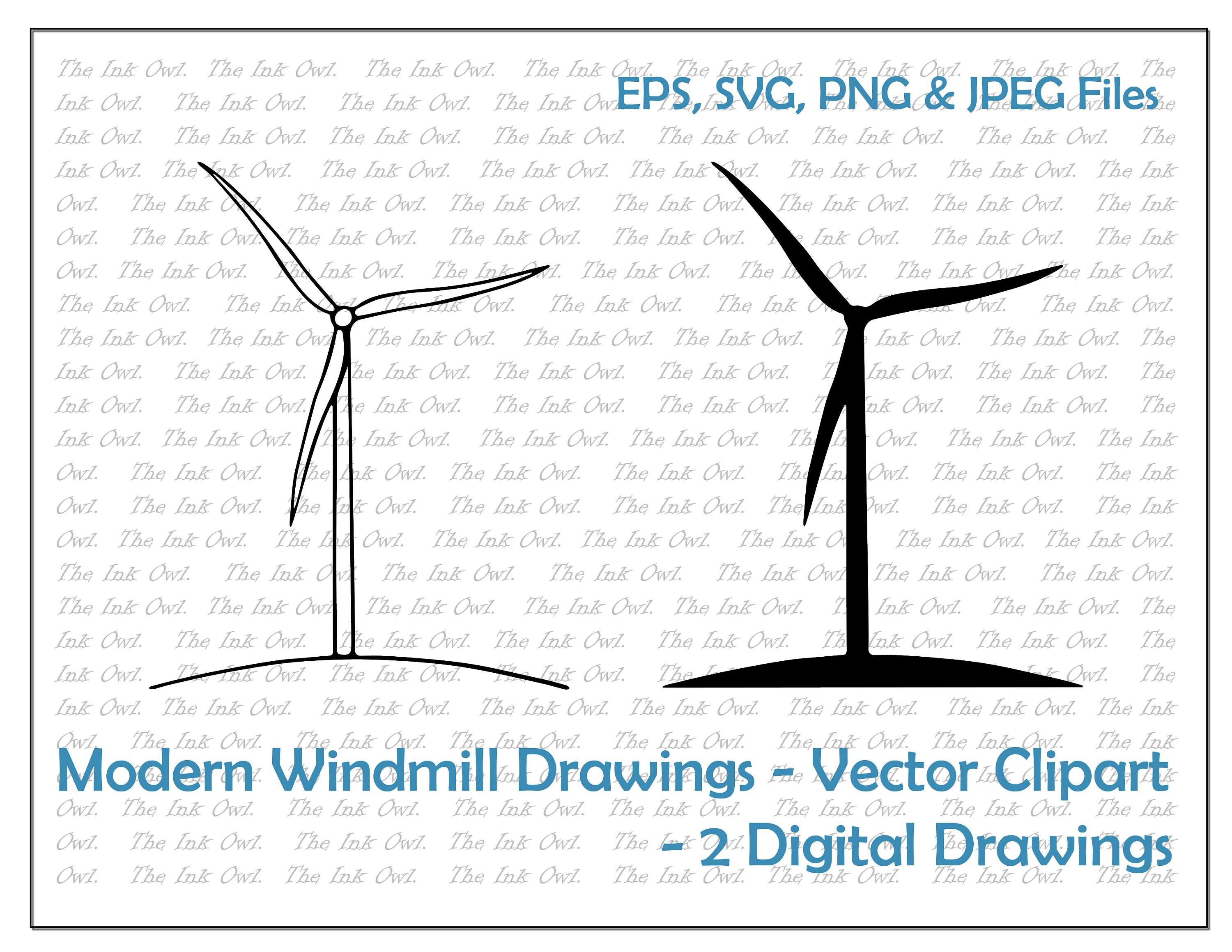 Modern Windmill Vector Clipart / Outline & Stamp Drawing | Etsy