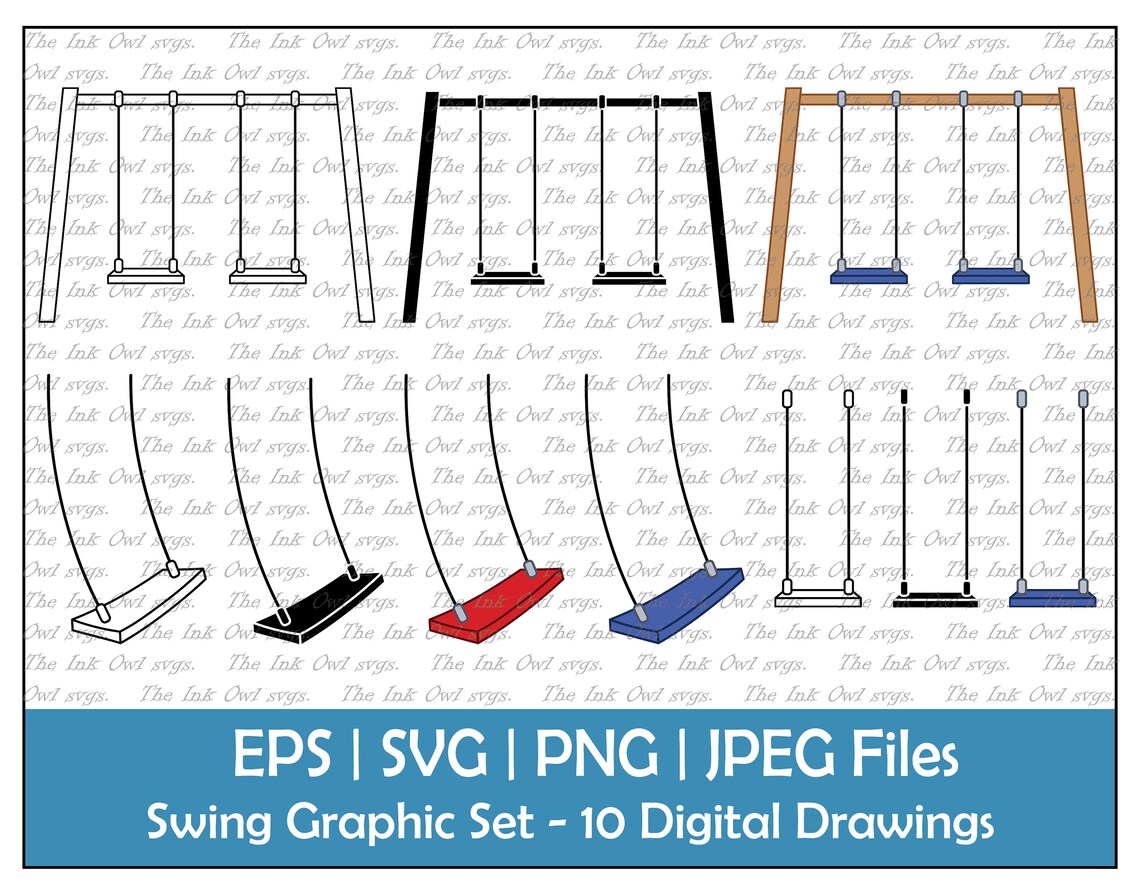 Swing Playset Vector Clipart Set / Outline, Stamp & Color Graphics ...