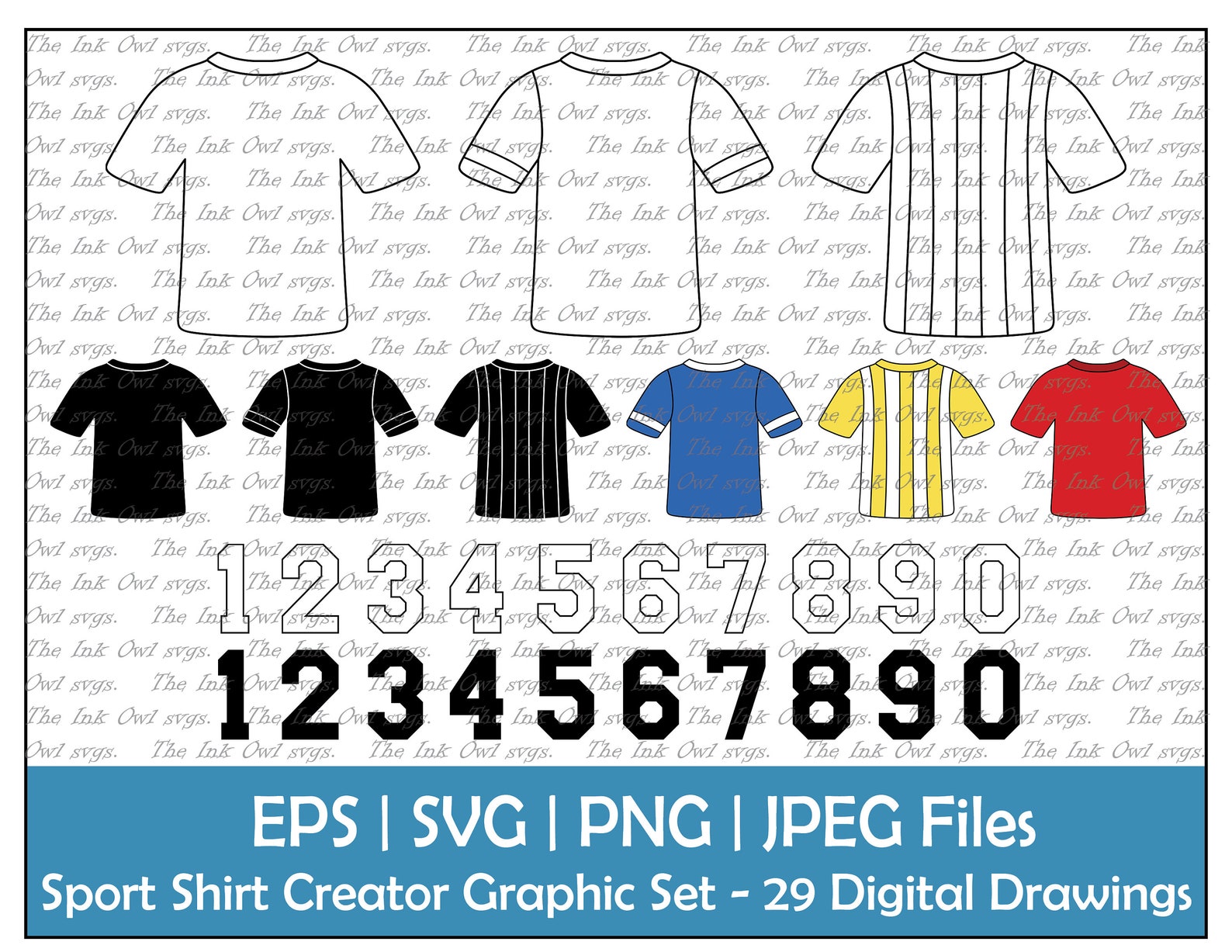 Sports Jersey Shirt Creator Clipart Kit / Outline, Silhouette & Color ...