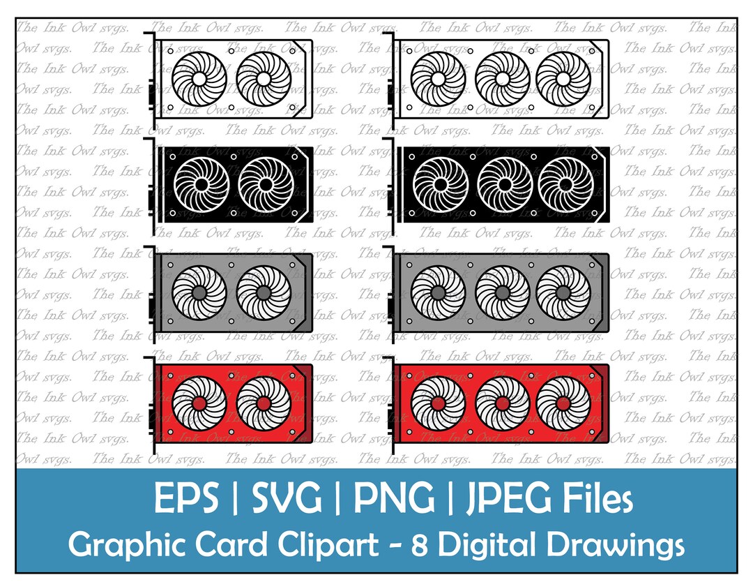 Graphic Card Fans Vector Clipart Set / Outline & Stamp Drawing ...