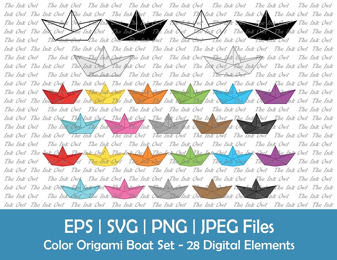 Color Origami Paper Boat Vector Clipart Set / Outline, Silhouette Stamp ...