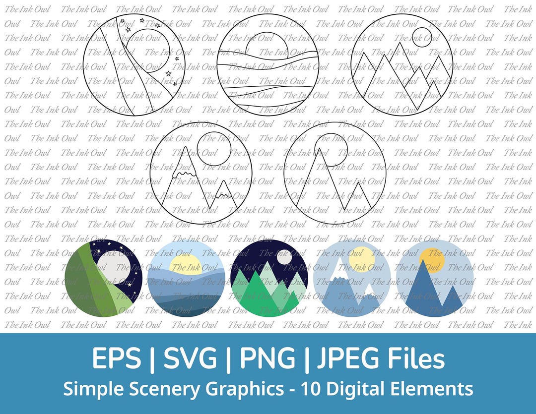 Simple Landscape Svg Icon Vector Clipart Set / Outline & Color Graphic ...