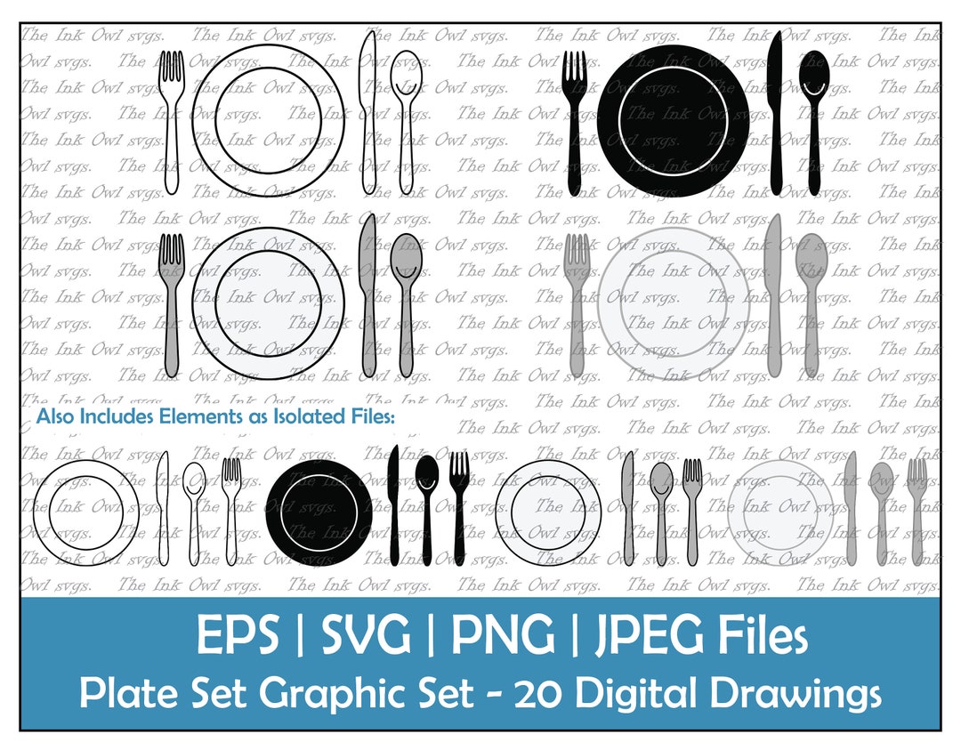 Dining Plate Set Vector Clipart / Outline, Silhouette Stamp & Color ...