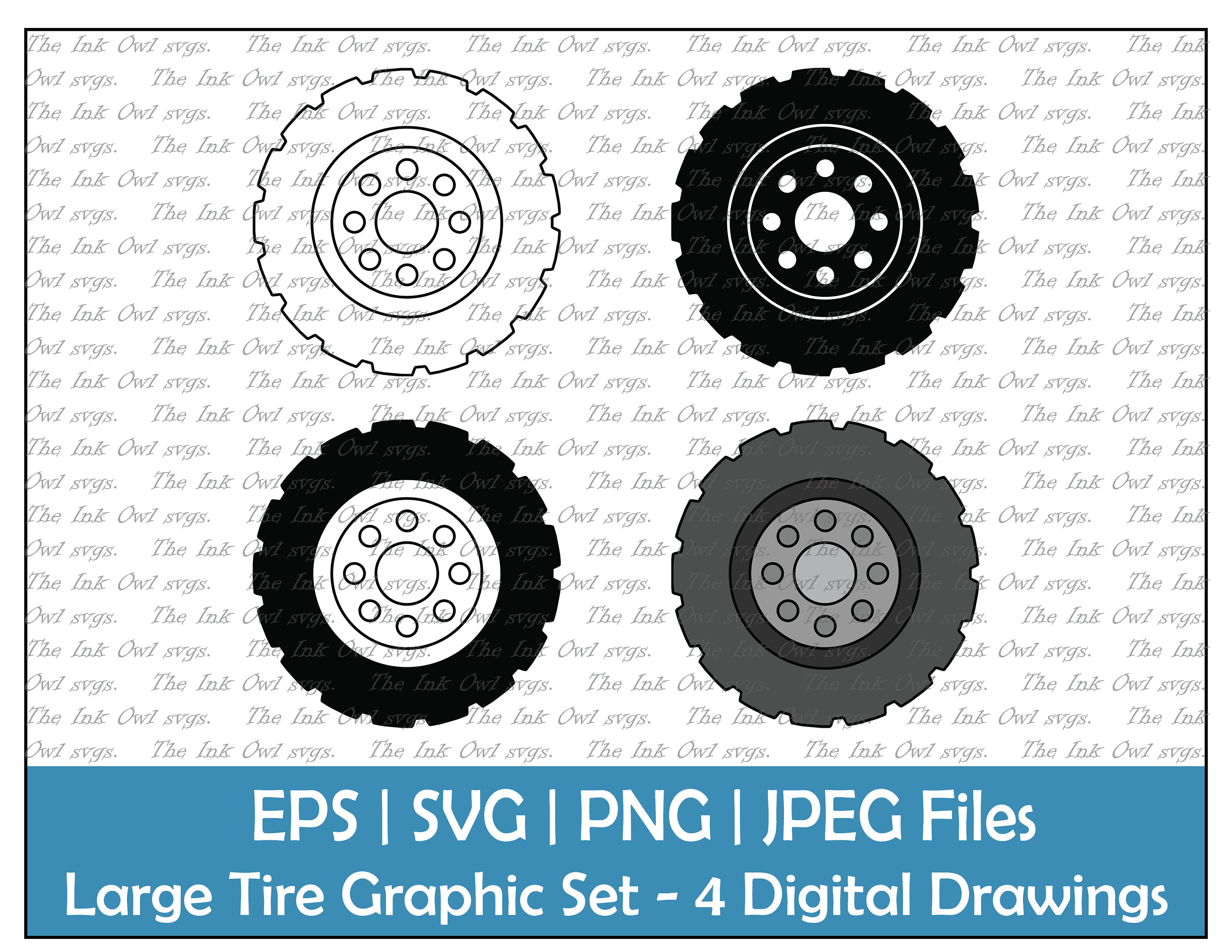 Tire Wheel Vector Clipart Set / Outline, Silhouette Stamp & Color ...