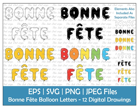 Bonne Fête Balloon Letter Text Clipart / Outline & Stamp Text | Etsy Canada