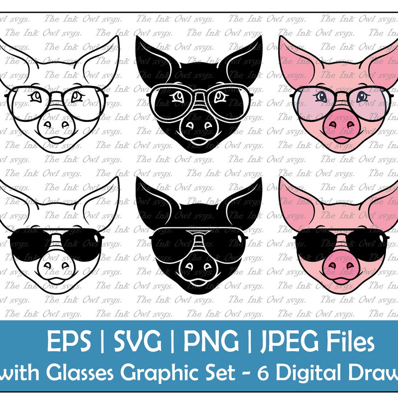 Pig With Glasses Svg - Etsy